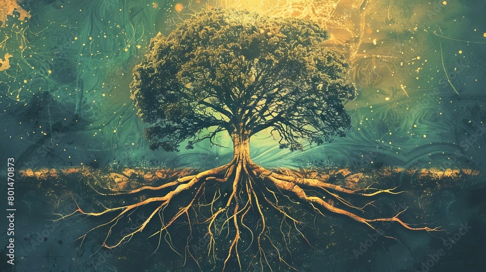 intricate tree of life illustration with sprawling roots symbolizing ...