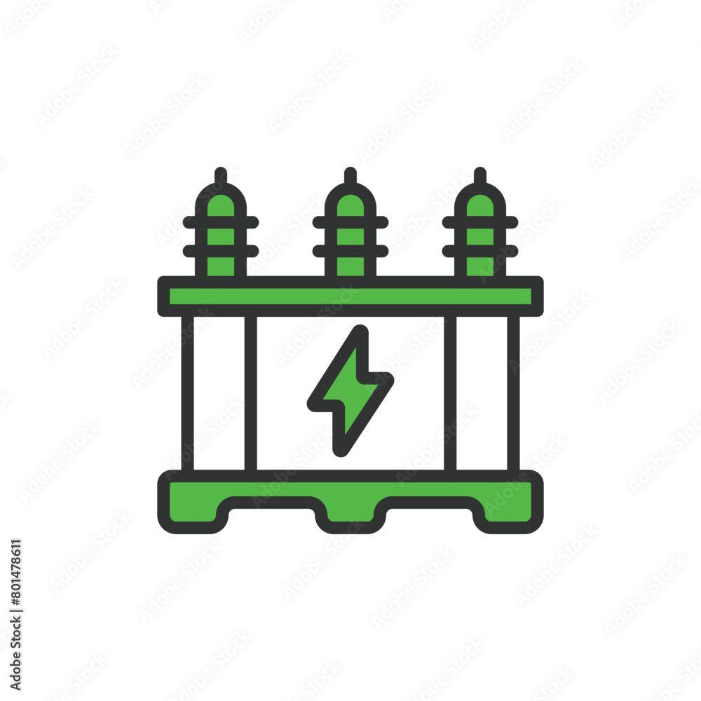 Transformer, in line design, green. Electrical, Power transformer ...