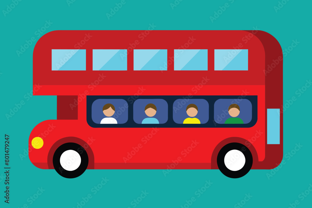 Red London bus icon cartoon vector. Tourist side truck. Back cab wheel ...