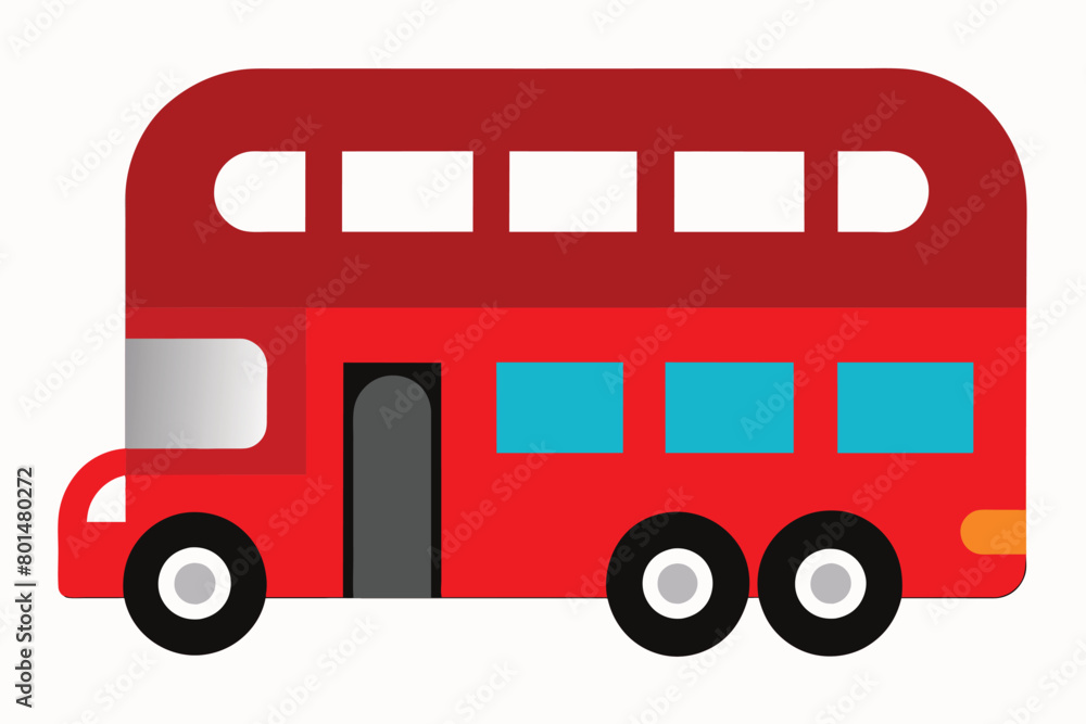 Red London bus icon cartoon vector. Tourist side truck. Back cab wheel ...