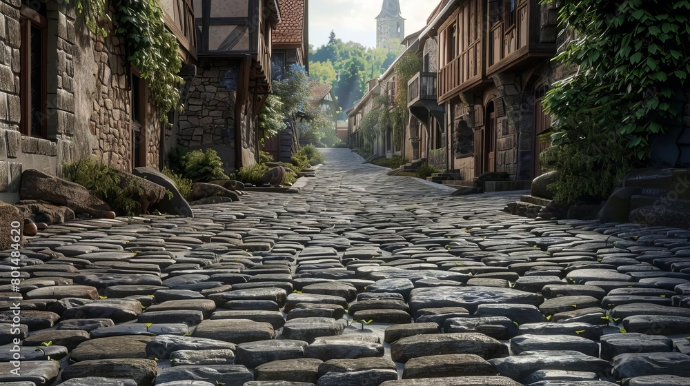 medieval stone paved road in small european village cobblestone street ...