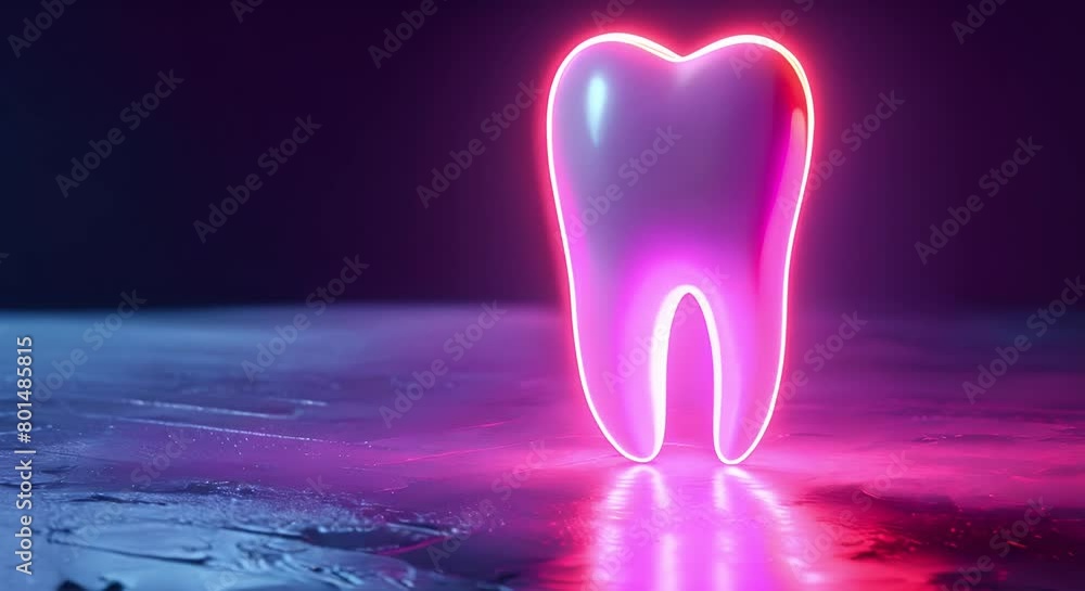 Colorful neon dental implant installation in jaw with abutment crown ...