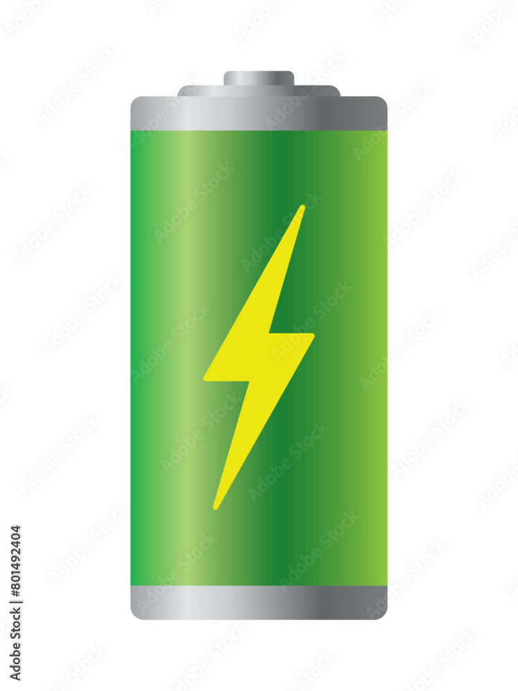 Fully charged green battery vector illustration isolated on white ...