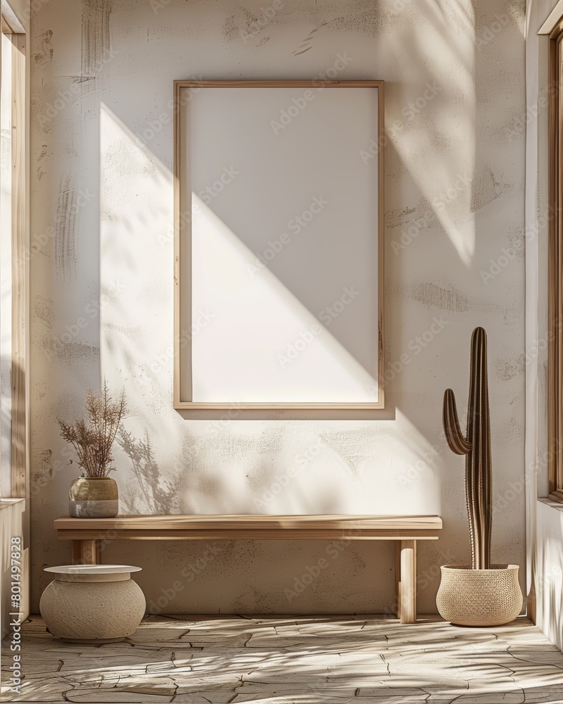 minimalist rustic desert interior design with simplified wood art frame ...