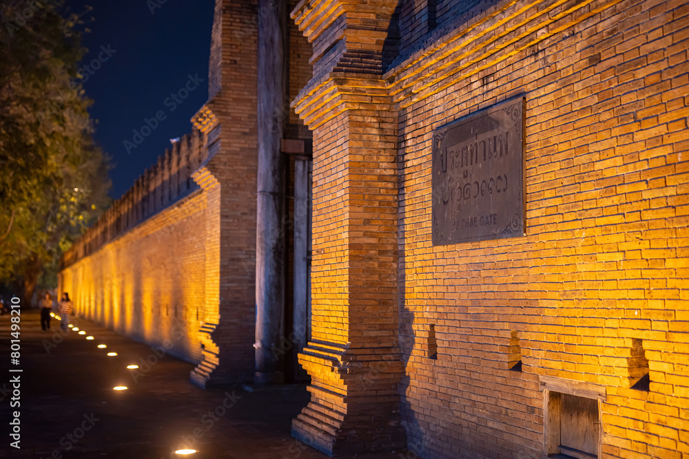 the light on the street Tha Phae Gate Chiang Mai old city ancient wall ...