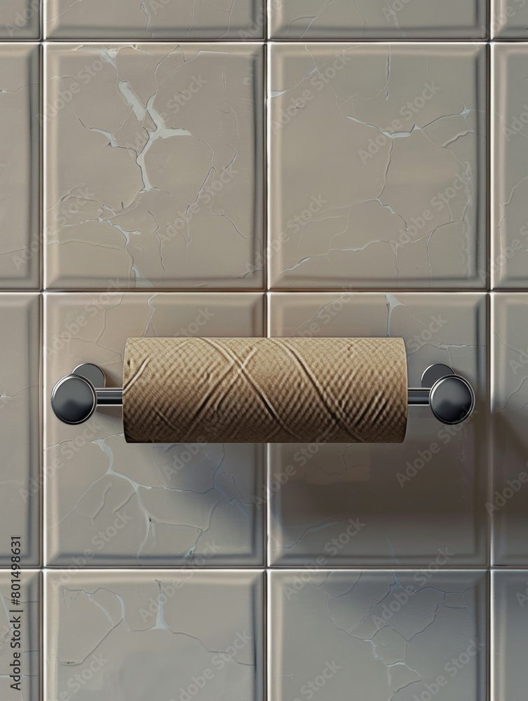 product shot of an empty toilet roll on a toilet roll holder, no toilet ...