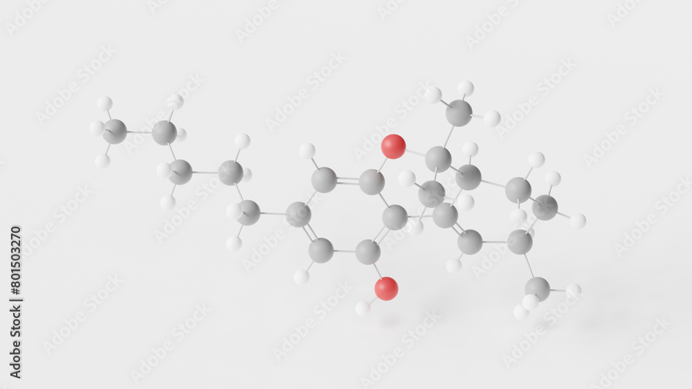 delta-10-tetrahydrocannabinol molecule 3d, molecular structure, ball ...