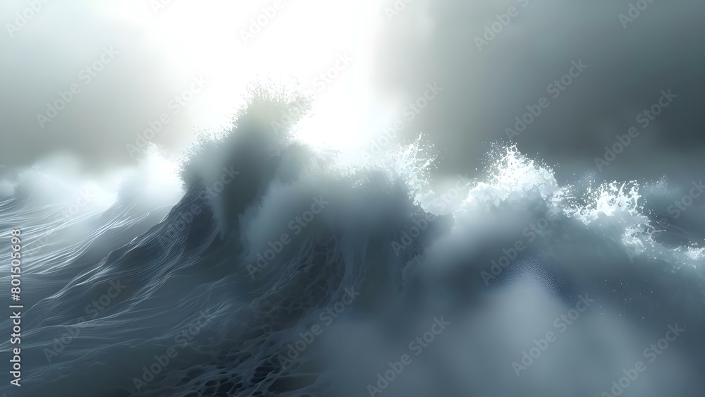 Majestic ocean wave crashes under turbulent sky with strong wind ...