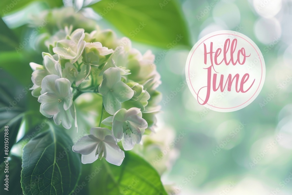 The text "Hello June" is written in pink cursive font on the circle and ...