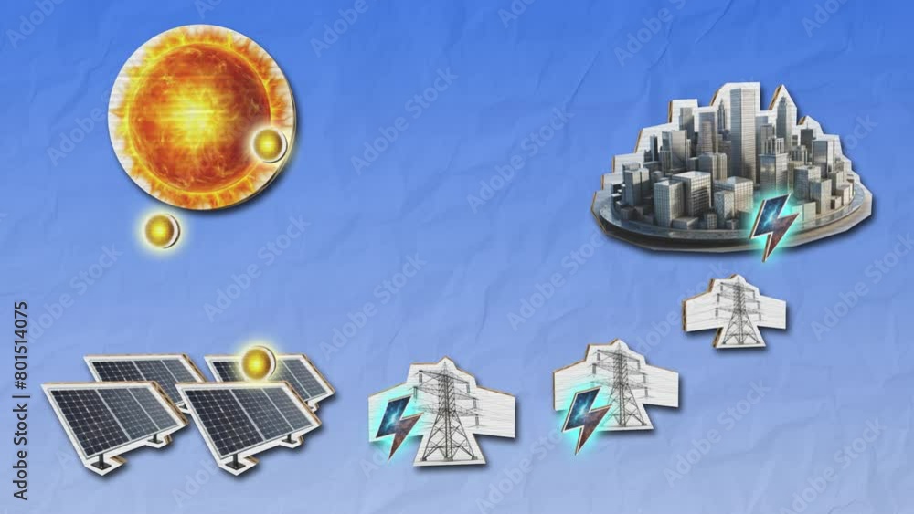 Solar panels are charged from the sun and transmit energy to the city ...