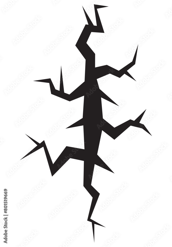 Ground split fracture line. Wall crack black silhouettes, earthquake ...