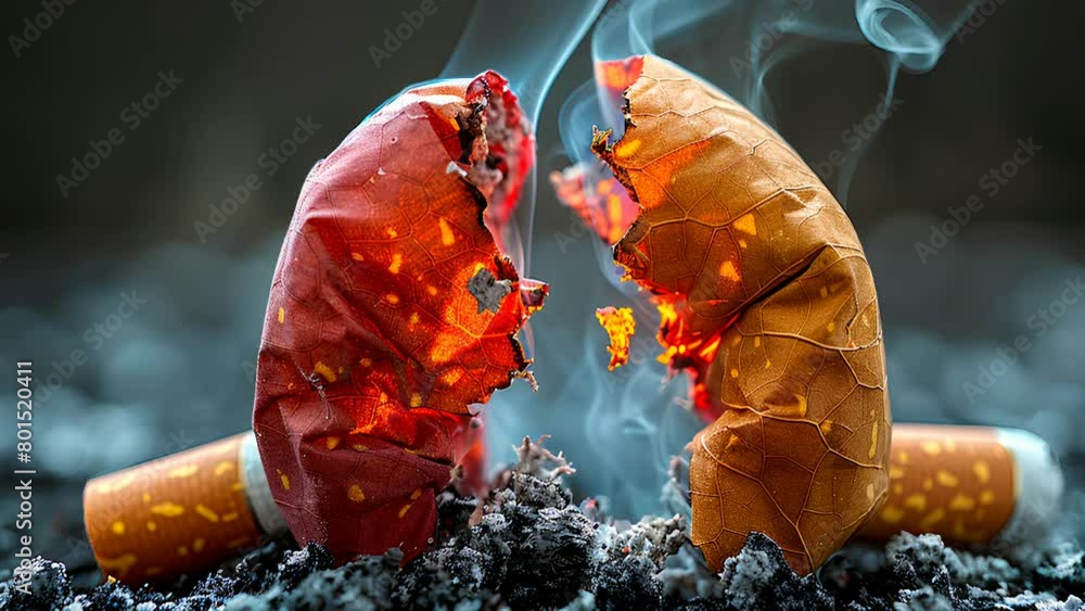 Concept that smoking harms the human body and lungs, cigarettes ...