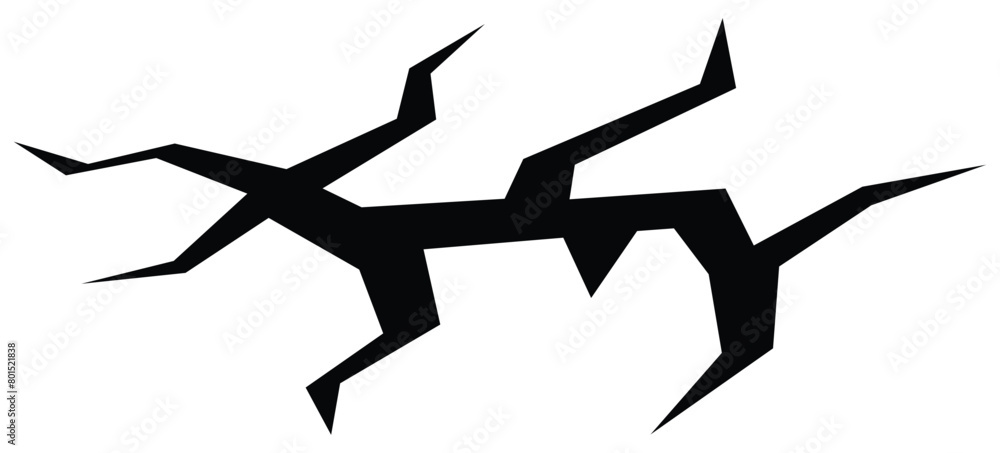 Ground split fracture line. Wall crack black silhouettes, earthquake ...