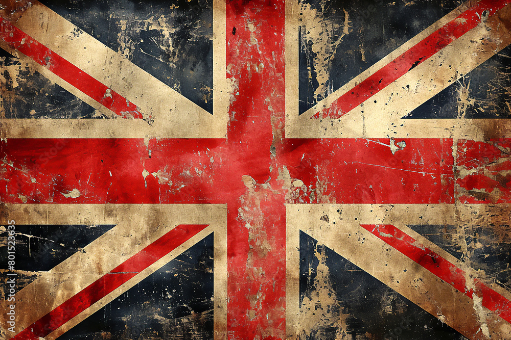 Distressed dark worn background of a vintage Union Jack national flag ...