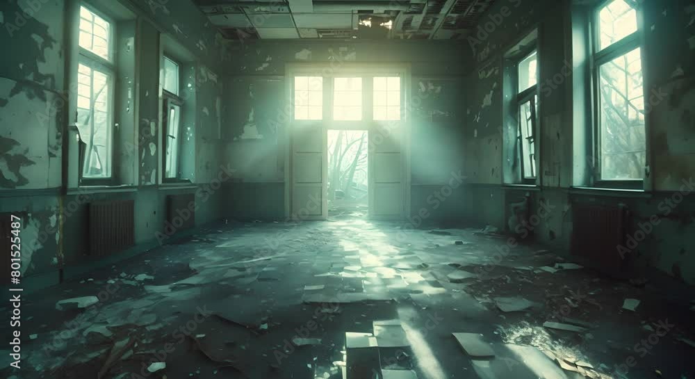 Sunlight Piercing Through Windows in a Cluttered, Dilapidated Hospital ...