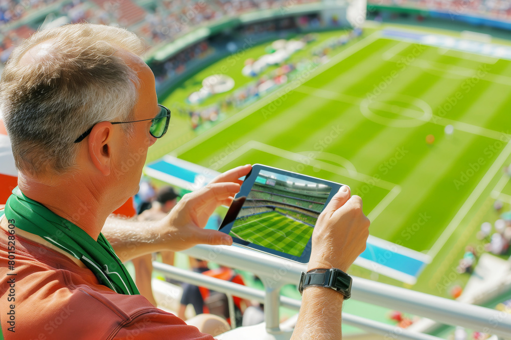 Football spectator with mobile device. Impact of 5G in sports Stock ...