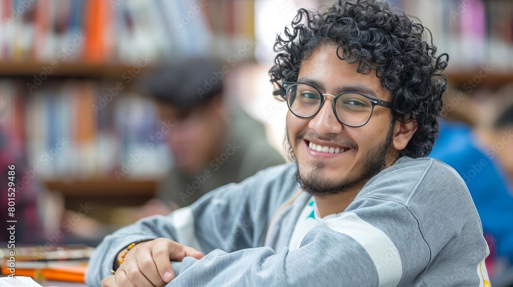 smiling latino male college student studying in classroom education ...