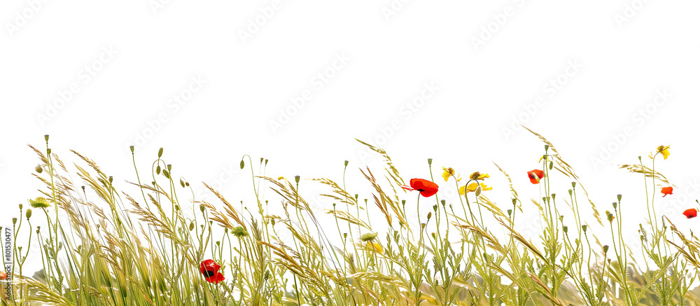 Meadow of switchgrass and wild poppies, symbolizing the resilience and ...