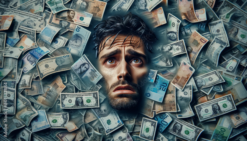 A close-up image of a man's face, his lower half submerged in a sea of ...