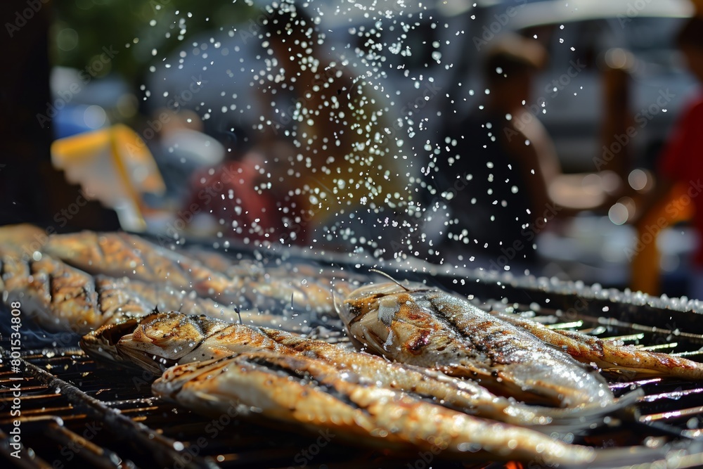 Summer Barbecue: Fresh Seafood and Salting Moments at an Outdoor Grill ...