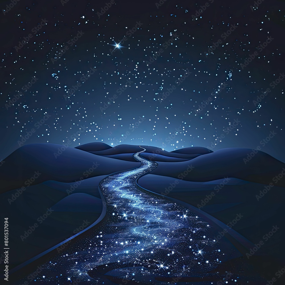 Illustrate a celestial journey towards dreams with a starlit path ...