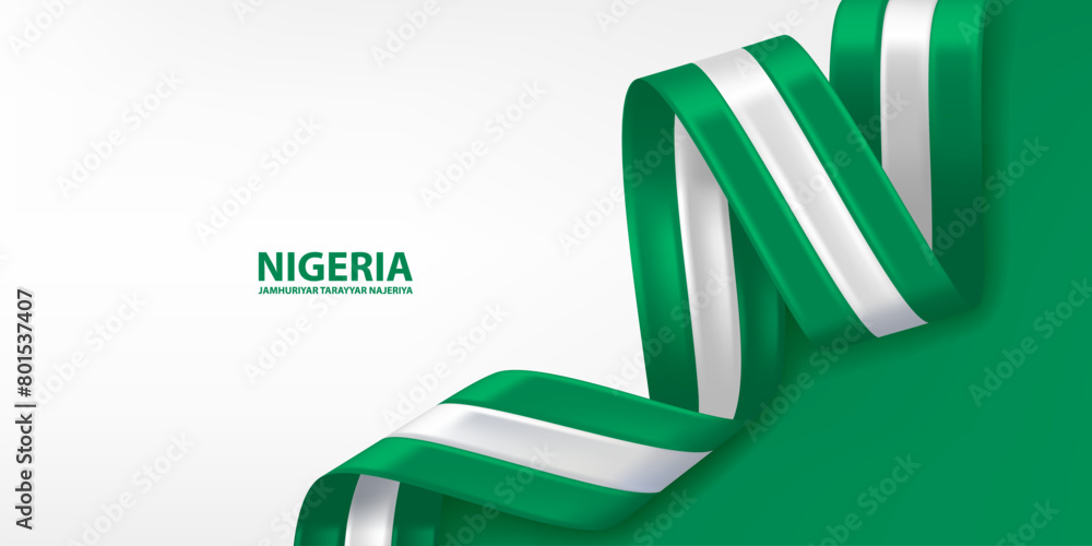 Nigeria 3D ribbon flag. Bent waving 3D flag in colors of the Nigeria ...