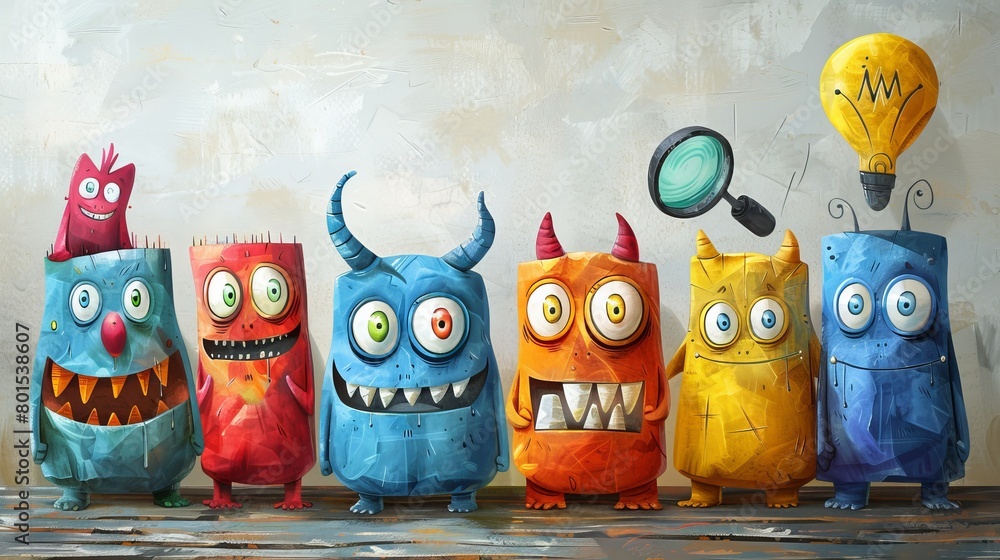 Characters with abstract shapes. Comic creatures with geometric ...