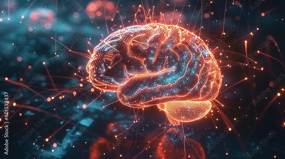 translucent brain scan with glowing neural pathways futuristic medical visualization Stock ...