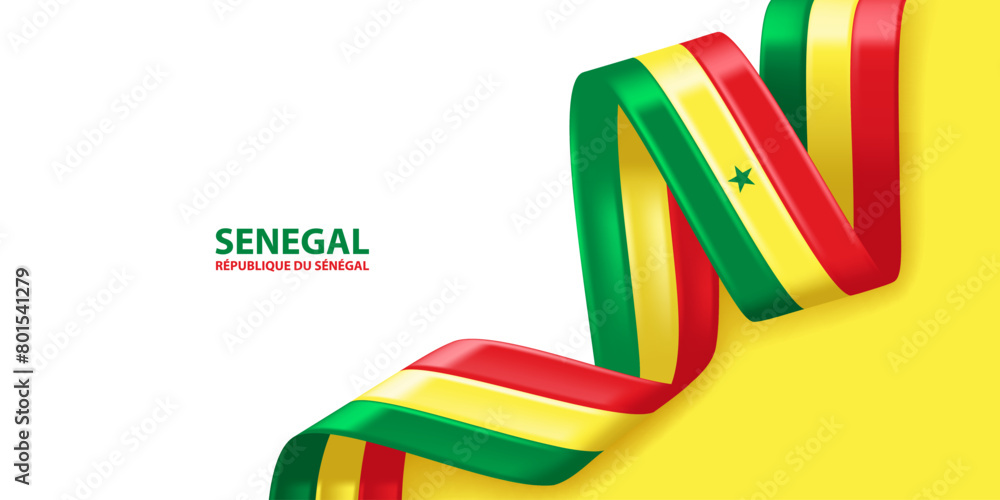 Senegal 3D ribbon flag. Bent waving 3D flag in colors of the Senegal ...