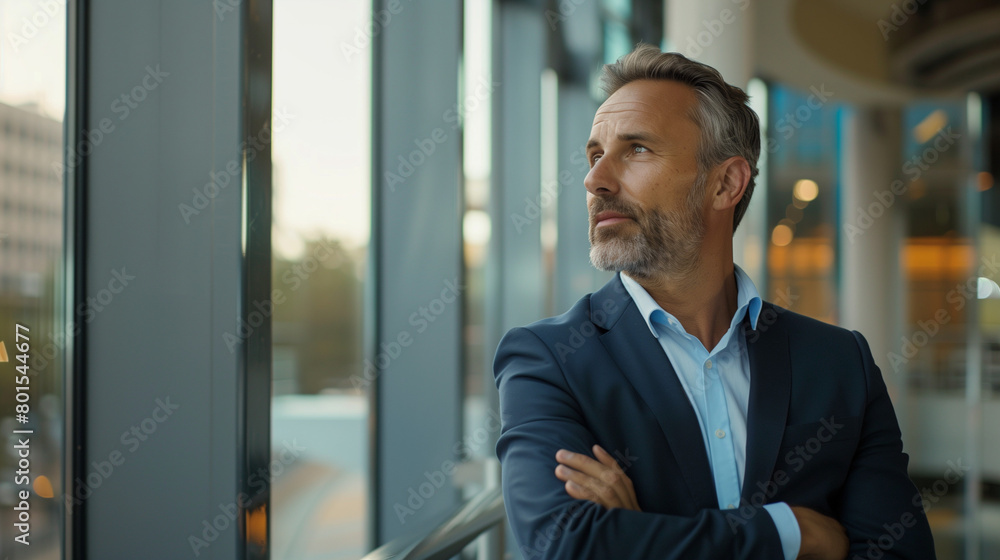 Happy confident mature 45 years old business man investor standing in ...