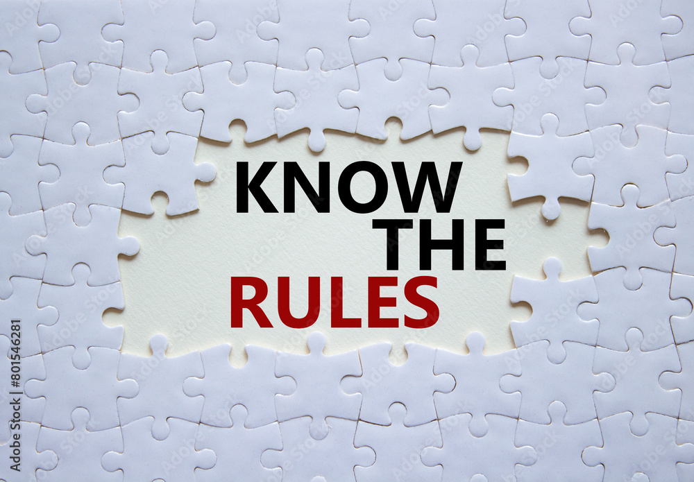 Know the rules symbol. Concept words Know the rules on white puzzle ...