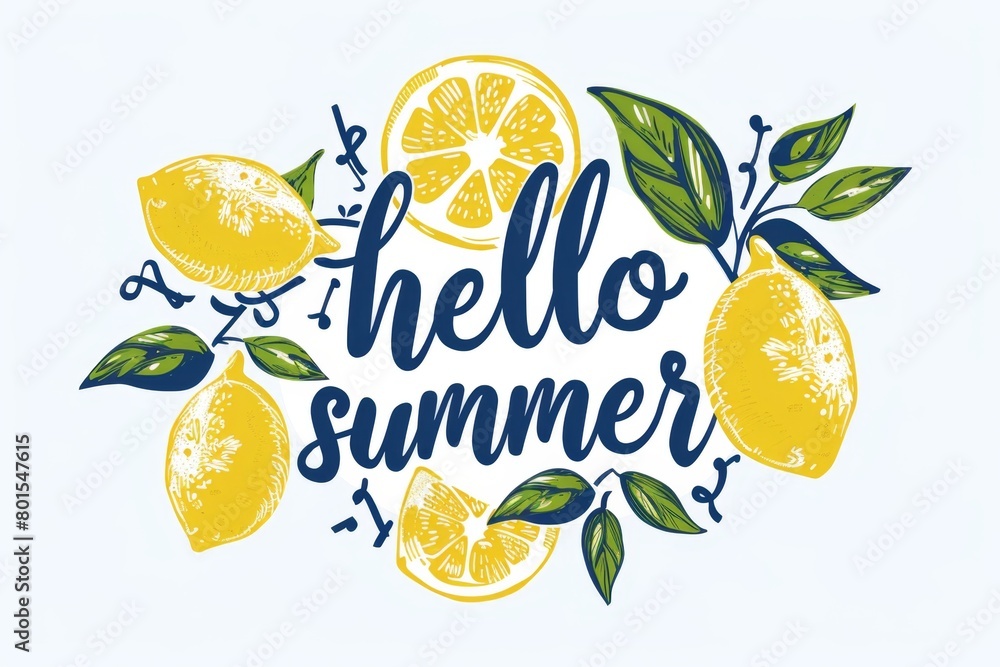 logo of lemon with the words "hello summer" simple, white background ...