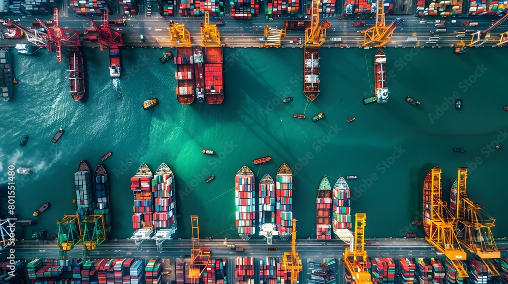 Maritime dock busy with containers and cranes. AI-generated Stock Photo ...