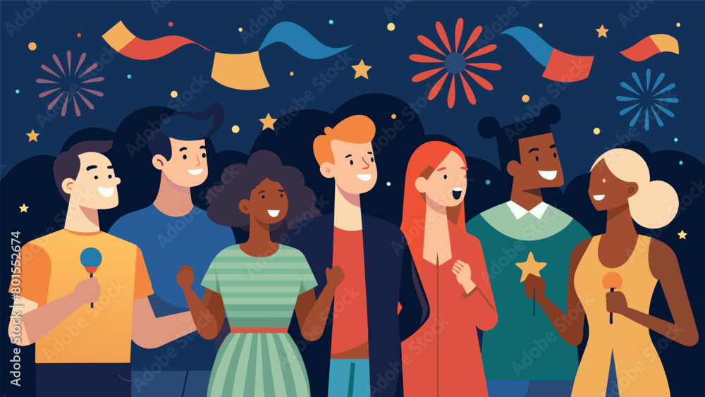 Everyone joining in to sing the national anthem before the fireworks ...