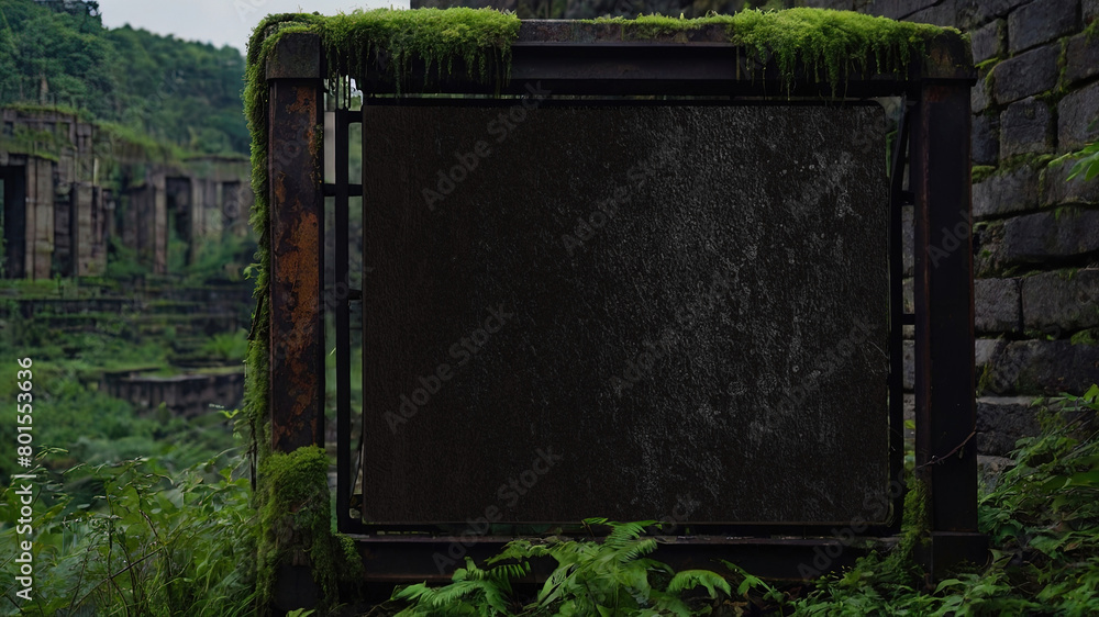 Concrete signboard with a place for text on the background of jungle ...