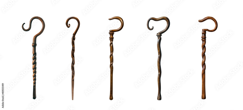 set of wooden crooks. Shepherd's crook. wood rod. intricate antique ...