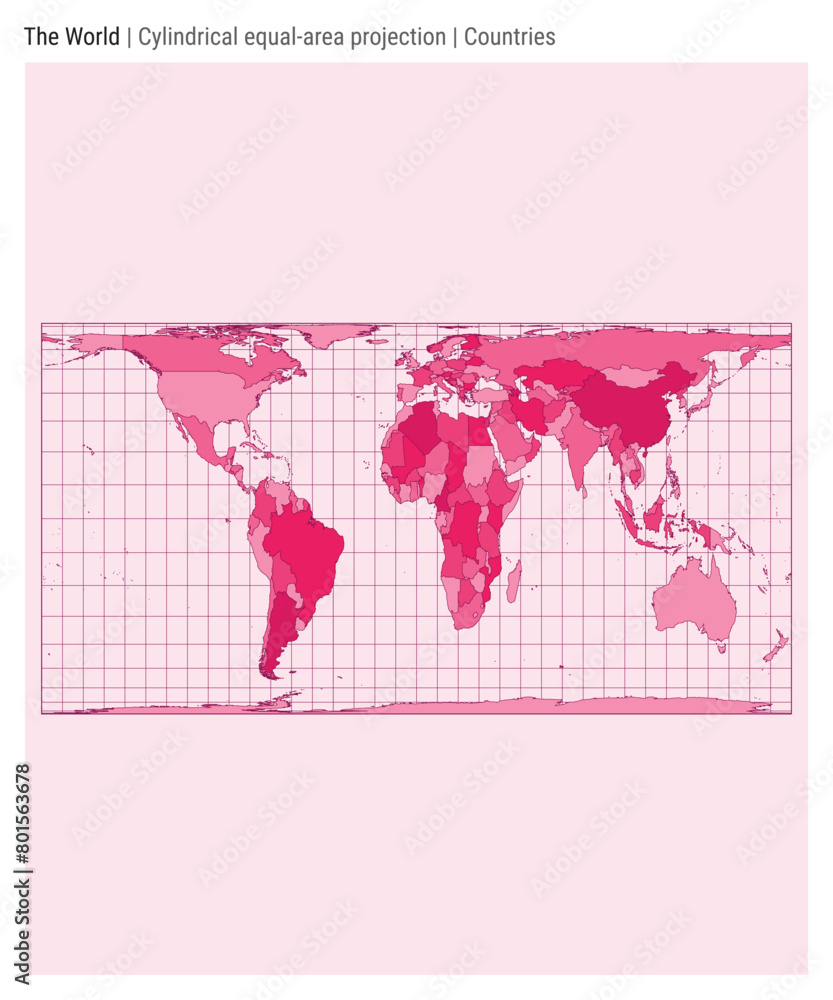 World Map Cylindrical Equal Area Projection Countries Style High Detail World Map For