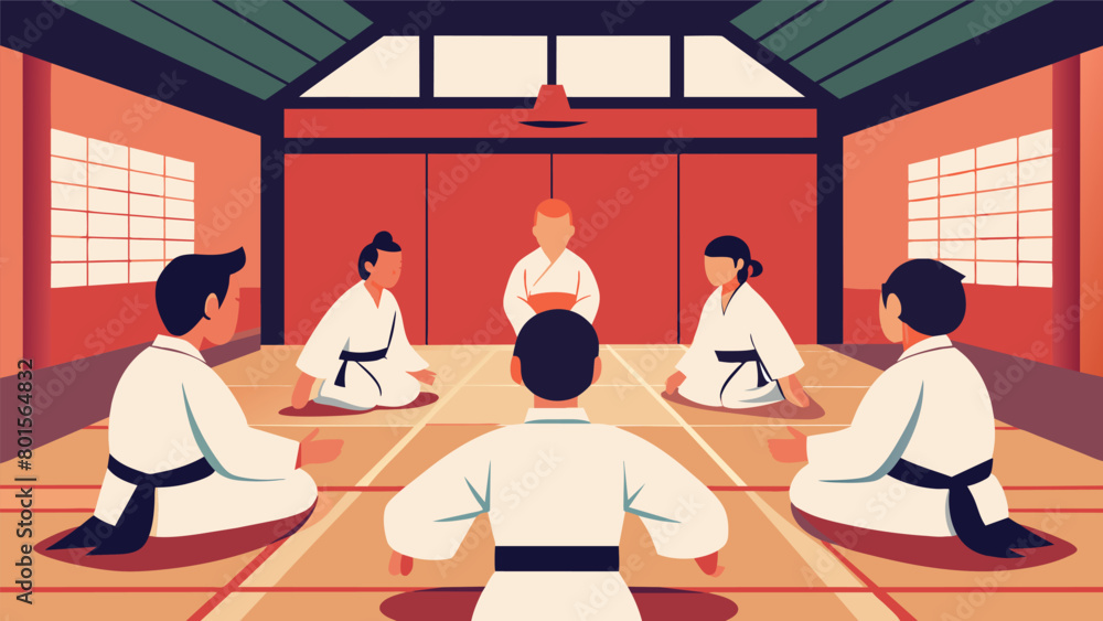 A serene dojo with sliding shoji doors serves as the backdrop for a ...