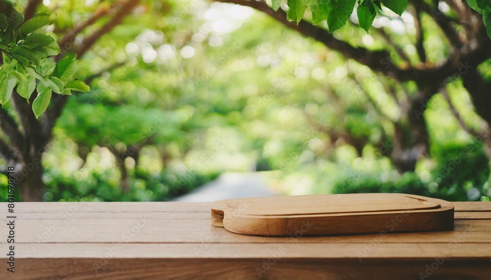 selective focus end grain wood counter top with cutting board on blur ...