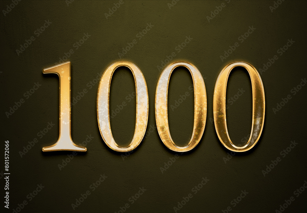 Old gold effect of 1000 number with 3D glossy style Mockup. Stock ...