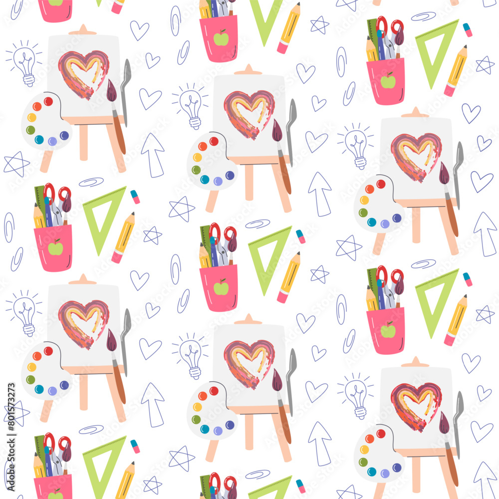 Supplies seamless pattern for creative art classes. Education concept ...