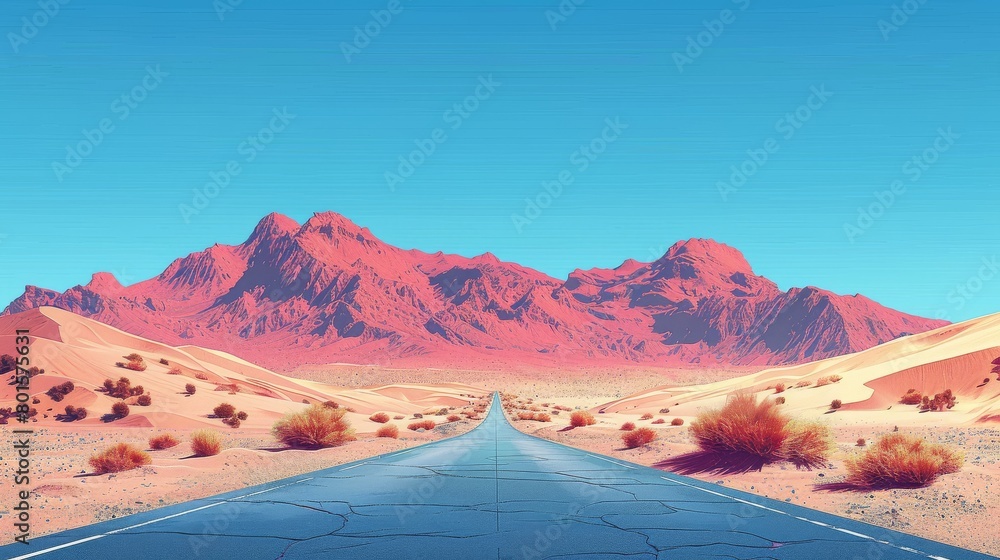 An illustration of a side view of a road with a crash barrier, roadside ...