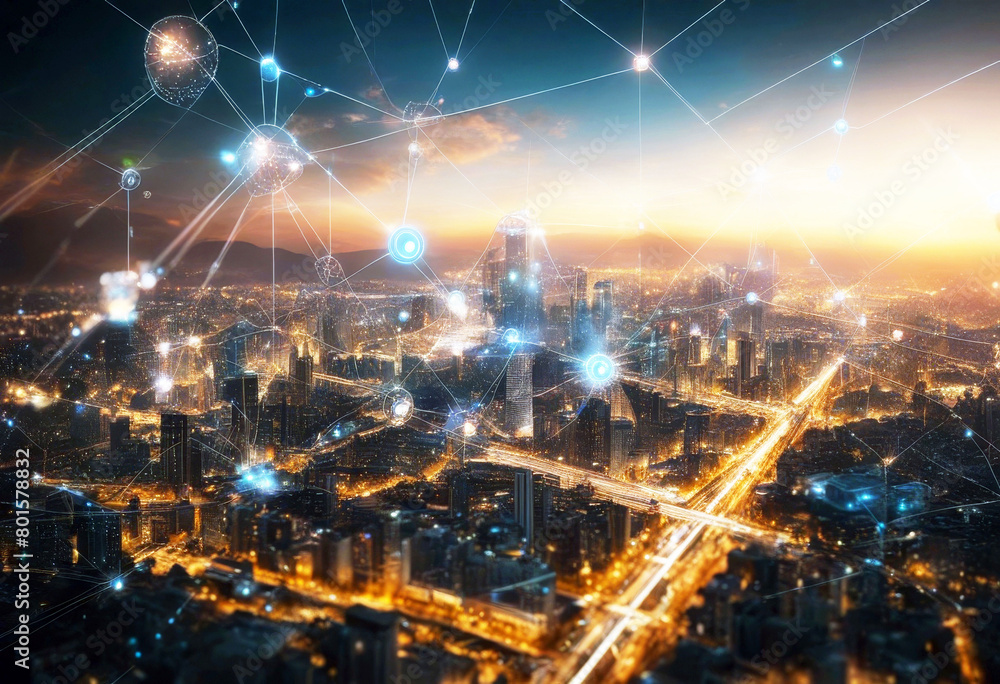 'network communication information ict things internet iot concept city ...