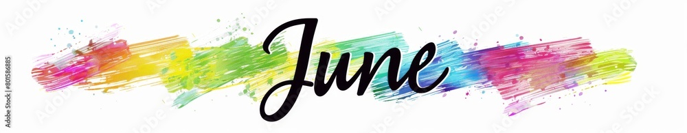 Rainbow colored handwritten signature of the word "June" on a white ...