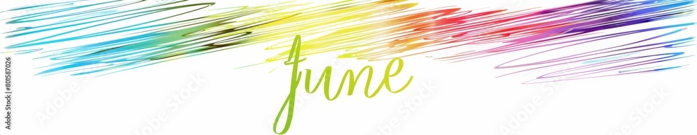 Rainbow colored cursive writing of the word "june" on a white ...