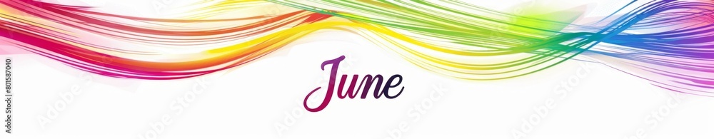 logo, futuristic style, there is the text "June", Rainbow cursive ...