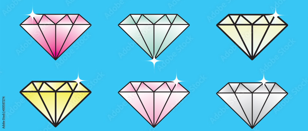 Set of Diamond vector. Diamond icon vector symbol, Line diamond icon ...