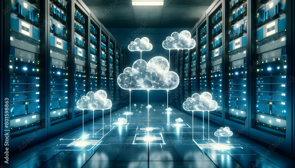 Cloud computing servers with abstract cloud icons and connections Stock ... Cloud computing servers with abstract cloud icons and connections Stock ...