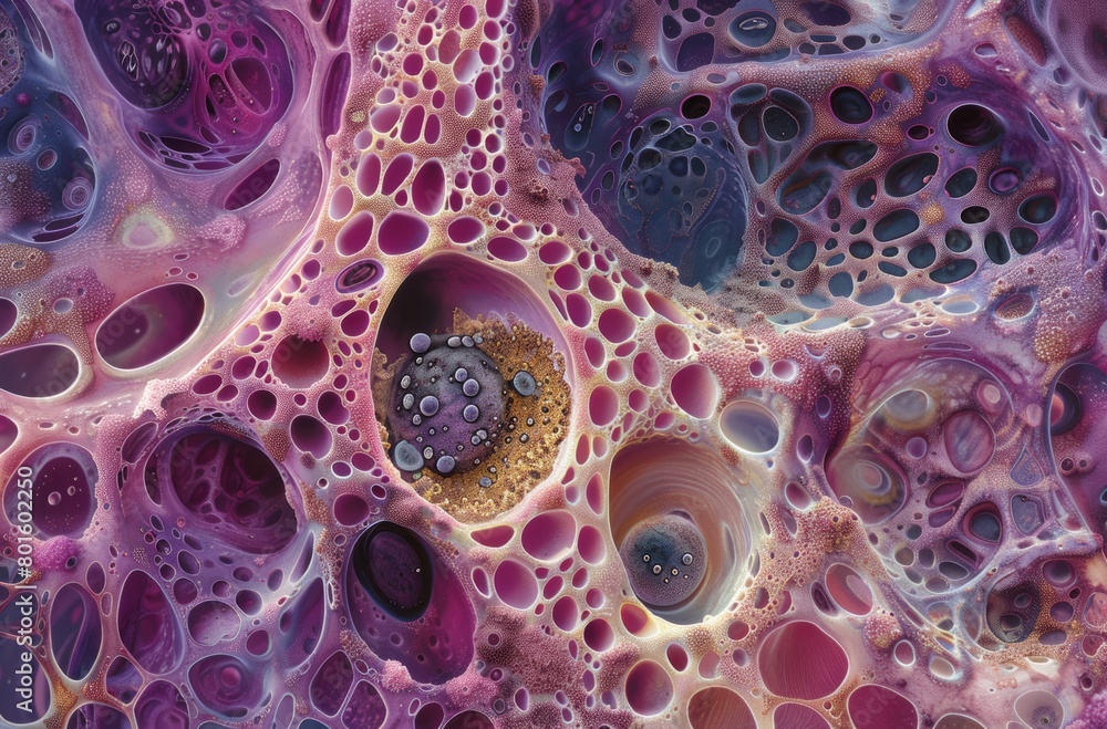 A high-resolution, detailed micrograph shows the entire lung with ...