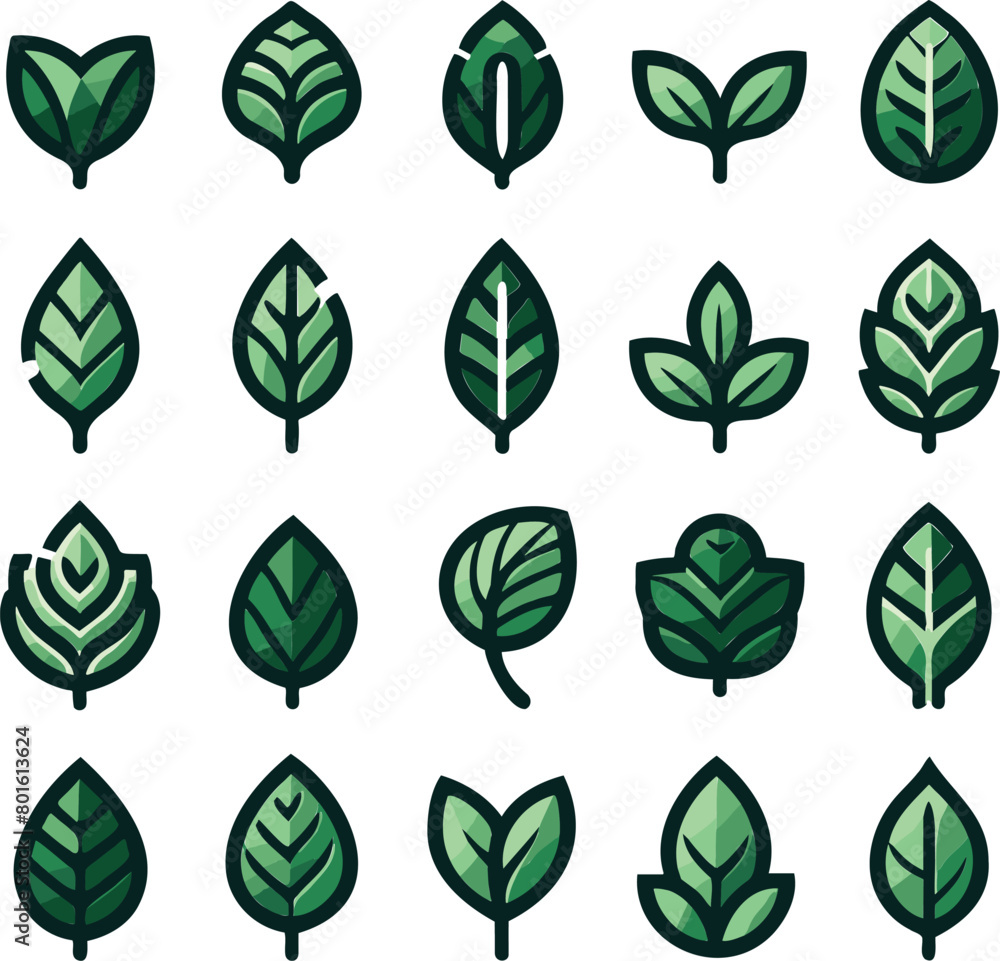 Green leaf icons set. icon on isolated background. Collection green ...